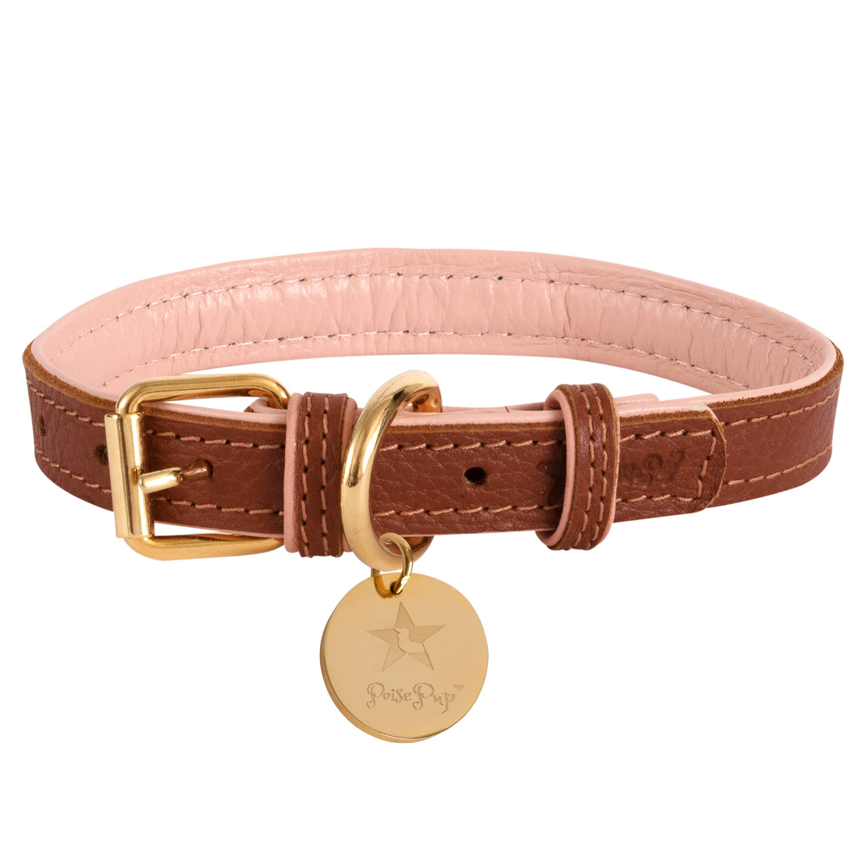 Bella Rose Collar | Brown & Light Pink Leather Dog Collar